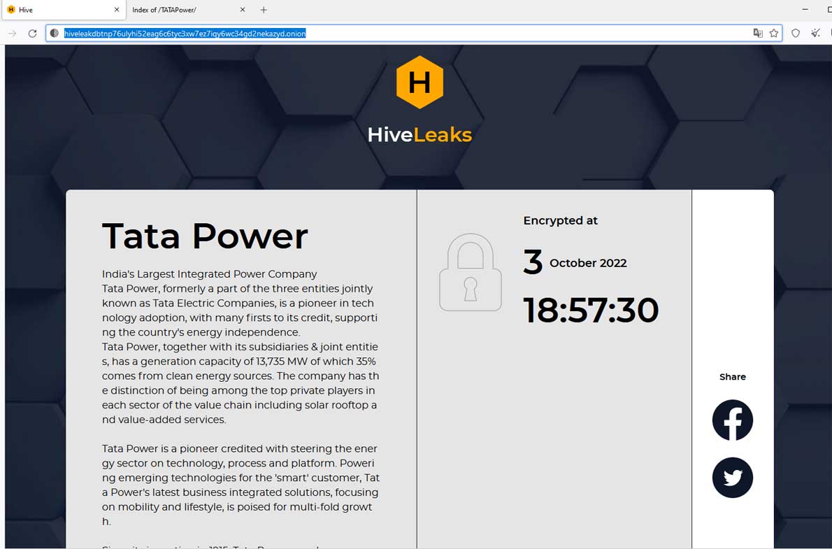 Hive Ransomware Gang Claims Ransomware Attack on Tata Power India, Data ...