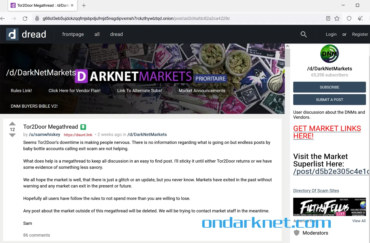 Tor2Door, one of the largest dark web trading marketplaces, has been rendered inaccessible ...