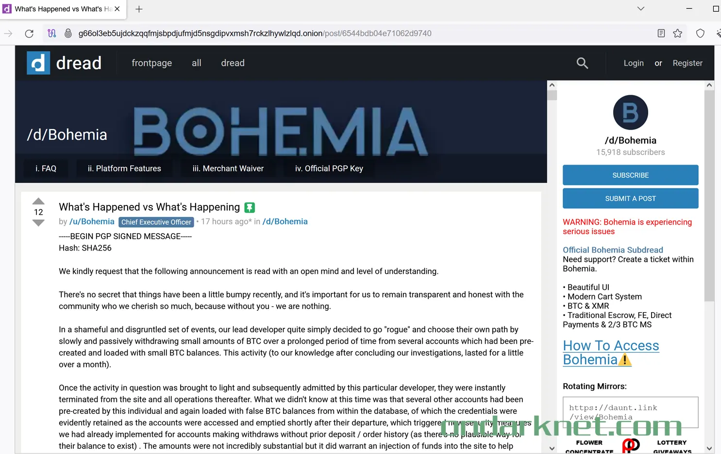 Bohemia Market, one of the largest dark web marketplaces, is suspected to be running an “exit scam”