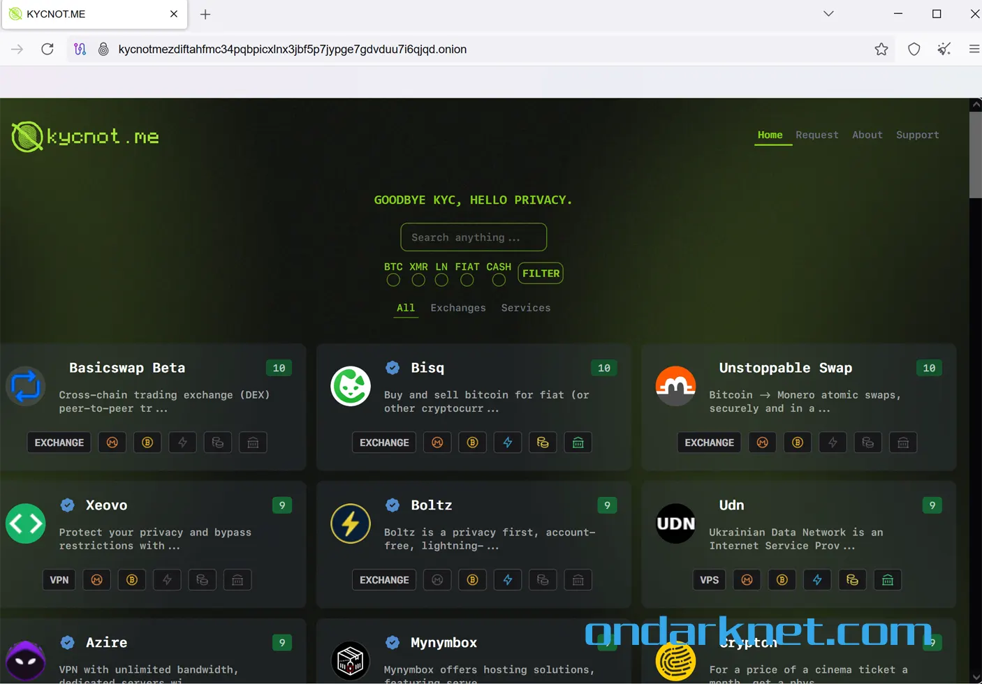 Privacy-focused kycnot.me supports dark web access and recommends a number of services that don ...